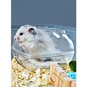 QWINEE Hamster Sand Bath Tub Transparent Hamster Toilet Bath Container Cage Accessories for Gerbil Syrian Mouse Chinchilla and Other Small Animals Clear S