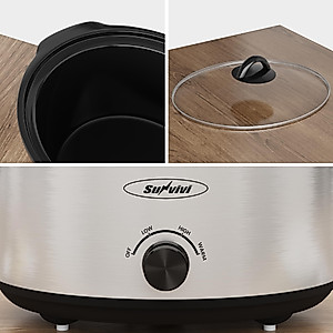 Sunvivi Small Slow Cooker 4QT, Mini Food Warmer with 3 Heating Settings, Removable Ceramic Pot, Dishwasher Safe Glass Lid, Stainless Steel, Silver