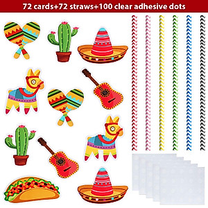 Blulu 72 Pieces Cinco De Mayo Fiesta Paper Striped Straws Mexican Straws for Fun Fiesta Taco Party Supplies, Luau Event Photo Props, Mexican Theme Carnivals Festivals, Wedding, Birthdays Party Favors