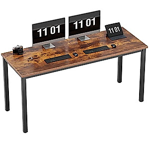Need 63 Inch Large Computer Desk - Modern Simple Style Home Office Gaming Desk, Basic Writing Table for Study Student, Black Metal Frame, Rustic Brown