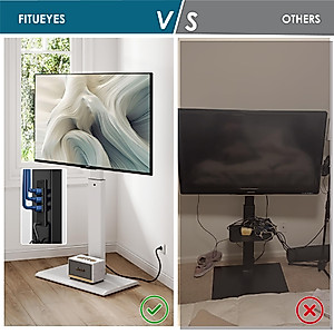 FITUEYES Floor TV Stand with Power Outlet for 26-65 Inch TVs, Swivel TV Stand with Mount Height Adjustable with Iron Base, TV Stand for Bedroom, Living Room Hold Up to 88 lbs, White