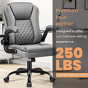 Brick Attic Office Chair, Executive Office Chair Leather Ergonomic Computer Desk Chair with Wheels Swivel Task Chair with Lumbar Support and Flip-up Armrests Gray