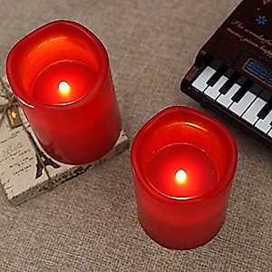 Urchoice Red Flameless Candles Battery Operated Pillar Real Wax Realistic Flickering Electric LED Candle(Dia 4" X H 6") Set of 2, with 10-Key Remote and Cycling 24 Hours Timer