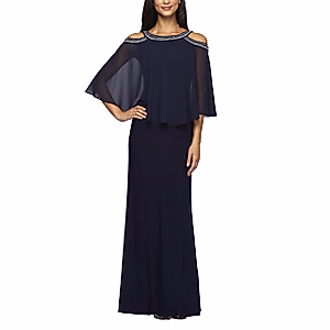 Alex Evenings Women's Cold Shoulder Popover Dress, Navy, 18