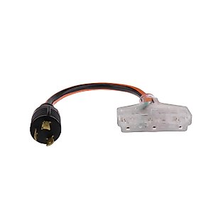 Nema L5-30 Generator Power Cord 3 Wire 10 Gauge 125v 30 Amp (Pigtail Adapter L5-30P to 5-15R)