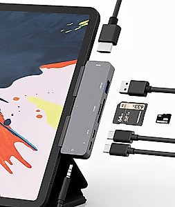 Adapter for iPad Pro USB C Hub 2024 M4 M2 M1 12.9 11 2022 2018/iPad Air 4/5/6/iPad Mini 6, 7in1 USB C Adapter with 4K HDMI,3.5mm Jack,USB3.0,PD 60W,SD/TF,USB-C 3.0 Data,iPad Accessories