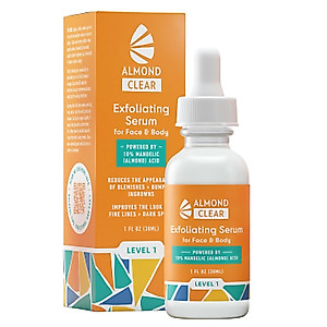 Almond Clear Level 1 Serum | Mandelic Acid Facial Serum for Acne, Folliculitis, Aging Skin, Ingrown Hairs, Dark Spots on Face, Chest, Butt, Back, Thighs, Arms | 1oz