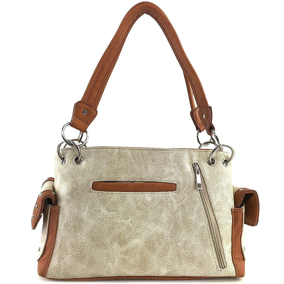 Zelris Fall Fern Leaf Western Cross Women Conceal Carry Handbag Wallet Set (Beige)