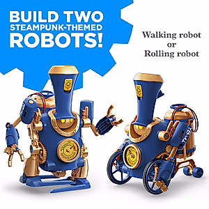 Thames & Kosmos TrainBots: 2-in-1 STEAM Maker Kit | Build 2 Steampunk Robots w/LED Lights | Explore Robots & Engineering | Includes Ultrasonic Atomizer | Ages 8+ with Help; 12+ for Independent Play