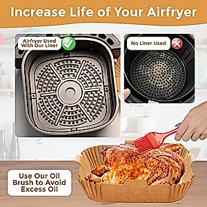 AEROSS Square Air Fryer Paper Liners Disposable, 120Pcs, 7.9Inch - Parchment Paper for Air Fryer– Unbleached, Oil-Resistant, Leak-Proof Liners– Perfect Liners for Microwave & Oven– BONUS Silicon Brush