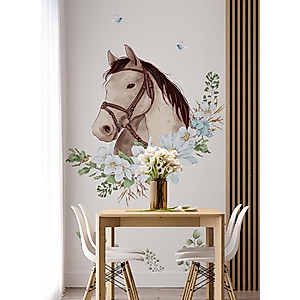 Muravie Horse and Daisies Wall Decal - Peel and Stick Animal Wall Sticker - Nursery Wall Decal Peel and Stick - Kids Wall Decal (Horse and Daisies)