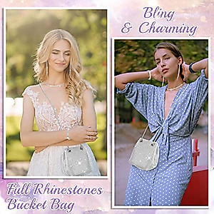 4 Pcs Rhinestone Purse Jewelry Set for Women Silver Wedding Bucket Bag Evening Purse Crossbody Shoulder Bucket Bags Crystal Choker Necklace and Earring Jewelry Set for Prom Party Wedding