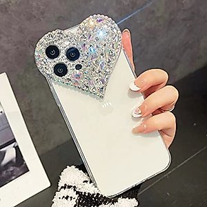MOSEZA Compatible with iPhone 13 Pro Max case,Luxury Bling Rhinestone 3D Diamond Love Case Cute Glitter Sparkle Soft Silicone TPU Case Cover for Women Girls