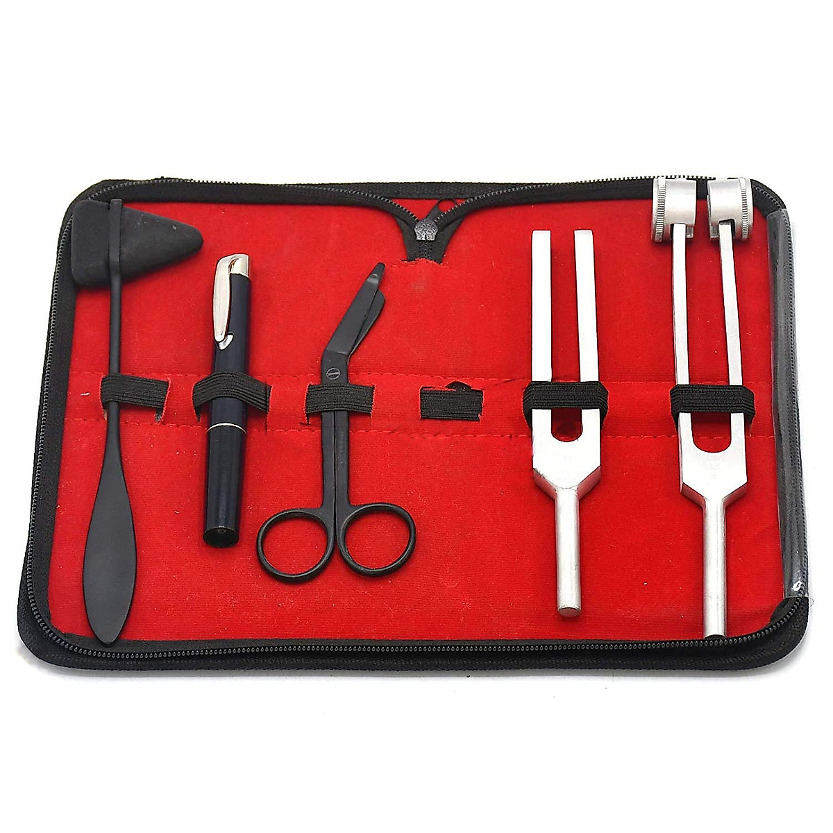 OdontoMed2011 Tactical Black - Set of 5 PCS Reflex Percussion 'Taylor Hammer + PENLIGHT + Tuning Fork C 128 C 512 + 'Bandage Scissors 5.5" ODM