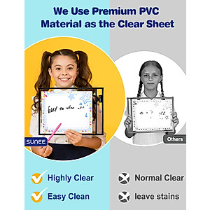SUNEE 30 Packs Oversized Reusable Dry Erase Pocket Sleeves with 2 Rings, Black 10x14 Ticket Holders, Clear Plastic Sheet Protectors, Teacher School Classroom Supplies