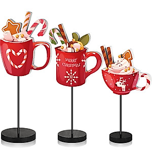 3 Pcs Christmas Table Decor Hot Chocolate Bar Hot Cocoa Bar Supplies Christmas Table Centerpieces Christmas Wooden Sign Tabletop Decor for Home Xmas Winter Holiday Party Decorations