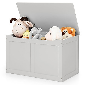 Costzon Kids Wooden Toy Box, Children Storage Chest & Bench with Flip Top Lid, Hinges, Wooden Toy Chest Storage Organizer Large Trunk for Kids Room Playroom Nursery (Grey)