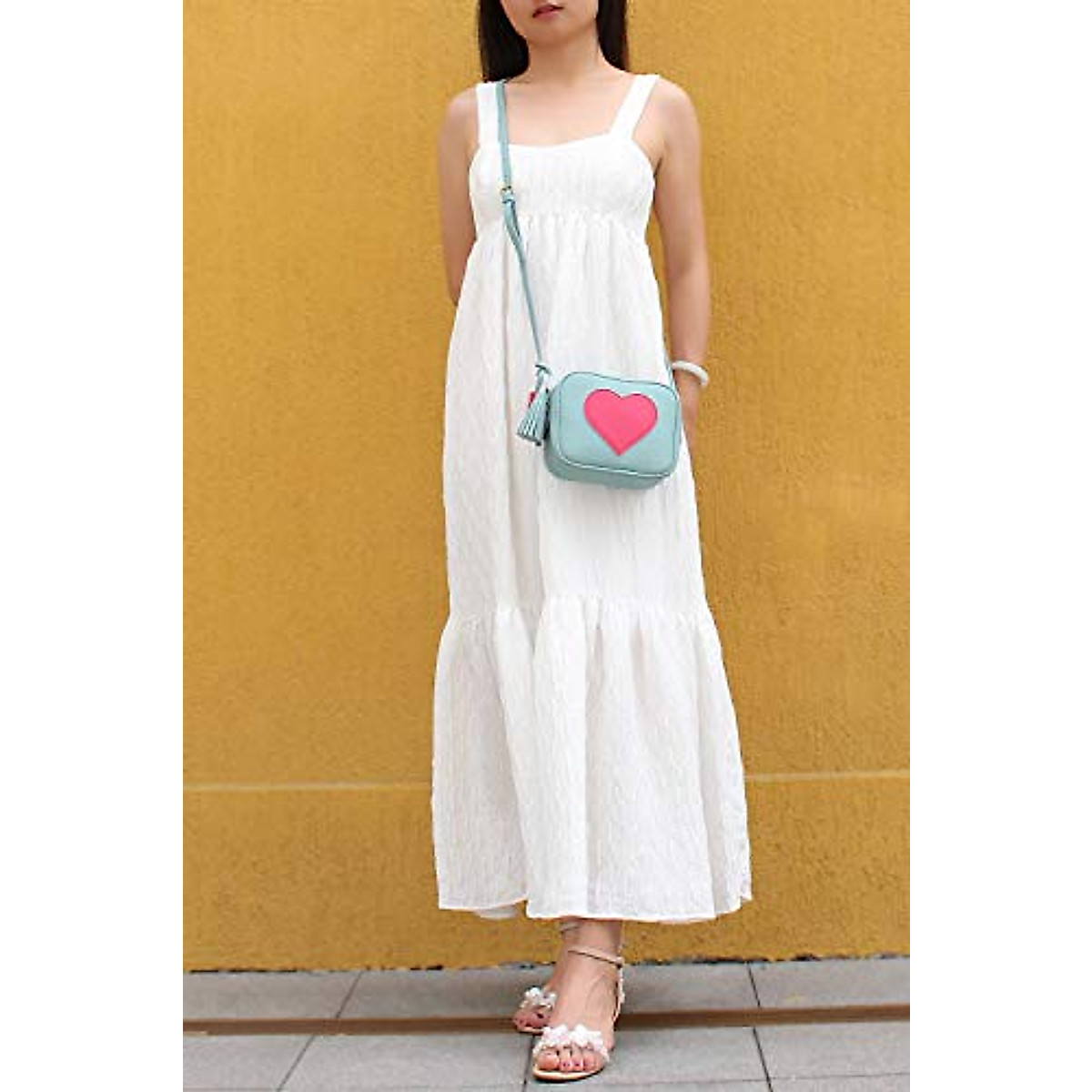 Lightweight Small Crossbody Purse Bag Leather with Tassel for Girls Women with Adjustable Straps Design in Italy (Sky Blue)