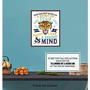 Motivational Inspirational Quote Religious Bible Verse Wall Art - Christian Scripture Tiger Wall Decor for Home, Sunday School, Kids, Boys Bedroom, Living Room, Church - Jungle Animal Catholic Gifts