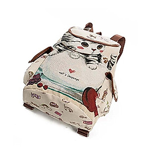 Lurryly Cat Print Canvas Backpacks Women's Girls School Bags Travel Backpack Rucksack