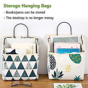 SuperDuo 2Pack Wall-Mounted Fabric Storage Bag Big Pocket Clothing Closet Organizer Basket Over The Door Linen Cotton Hanging Shelves Home Kitchen Box for Bedroom Bathroom Dormitory Desktop