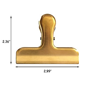 Set of 8 Golden Stainless Steel Chip Bag Clips, ZUYYON 3 x 2.4 Inch Tight Durable Paper Seal Grip for Coffee Food Bread Bags, Kitchen Home Office Usage(Golden)