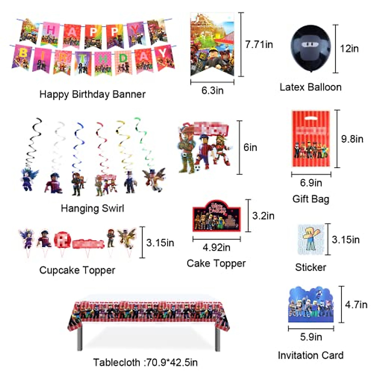 142Pcs Robot Game Theme Birthday Decorations Party Suppleis Include Banners, Tablecover, Cake Toppers, Stickers, Gift Bags, Balloons, Robot Theme Party Supplies for Kids and Game Lover