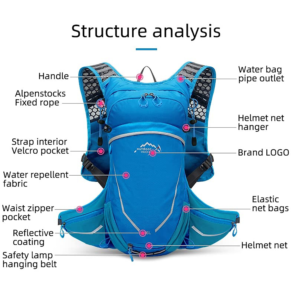 MANFS Portable waterproof hiking backpack 16L, with rainproof cover, outdoor sports travel day bag, for bicycle skiing (young)