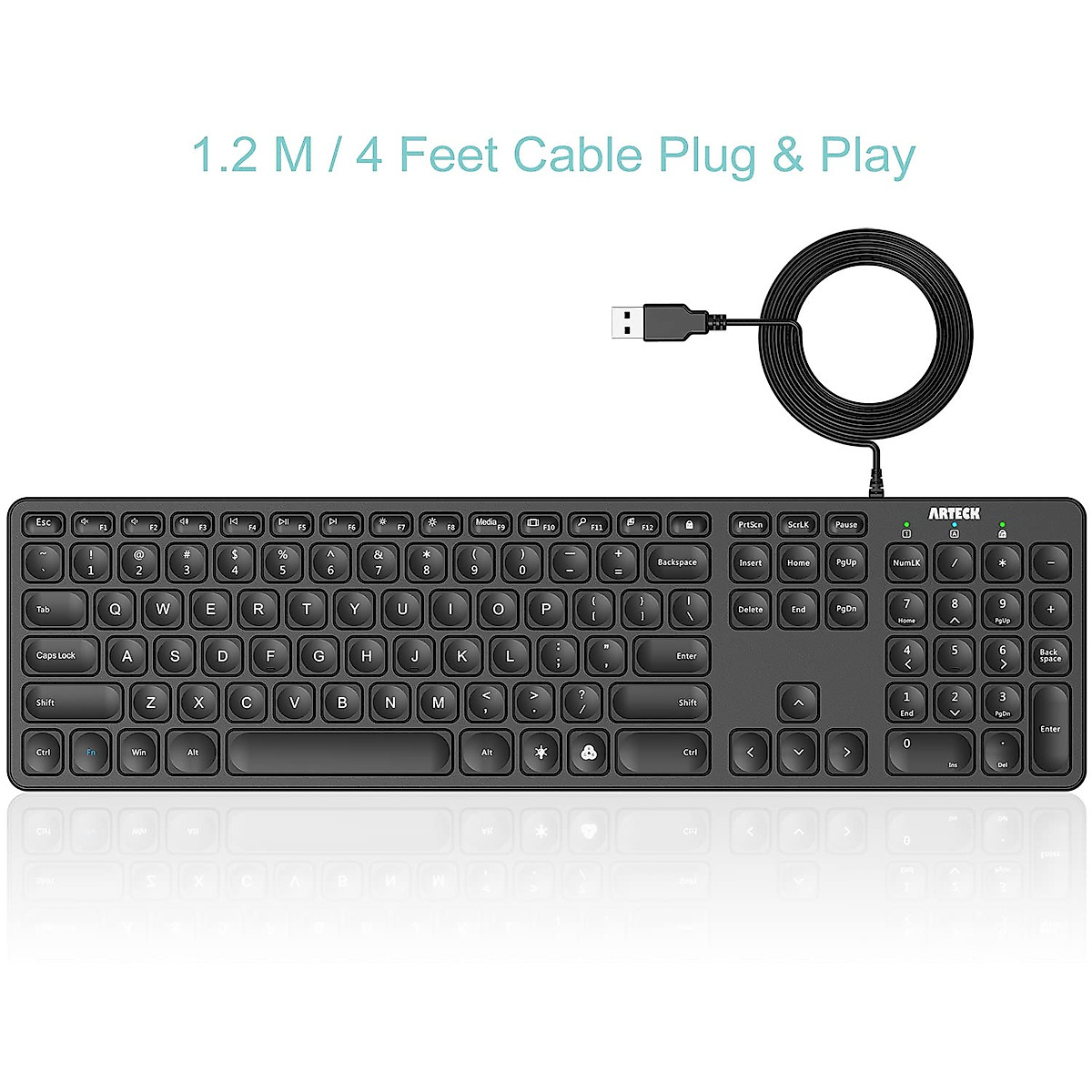 Arteck Backlit USB Wired Full Size Keyboard with Media Hotkey for PC and Laptop