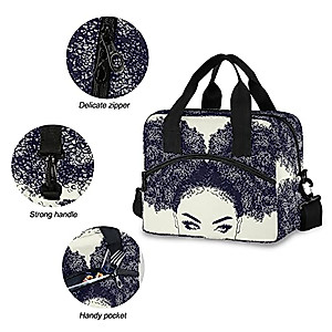 ALAZA African American Woman with Curly Hair Insulated Lunch Box Reusable Cooler Bags with Shoulder Strap for Women Men Adults, 19-Can (12.5L)