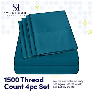 Twin Size Bed Sheets - 4 Piece 1500 Supreme Collection Fine Brushed Microfiber Deep Pocket Twin Sheet Set Bedding - 1 EXTRA PILLOW CASES, GREAT VALUE, Twin, Teal