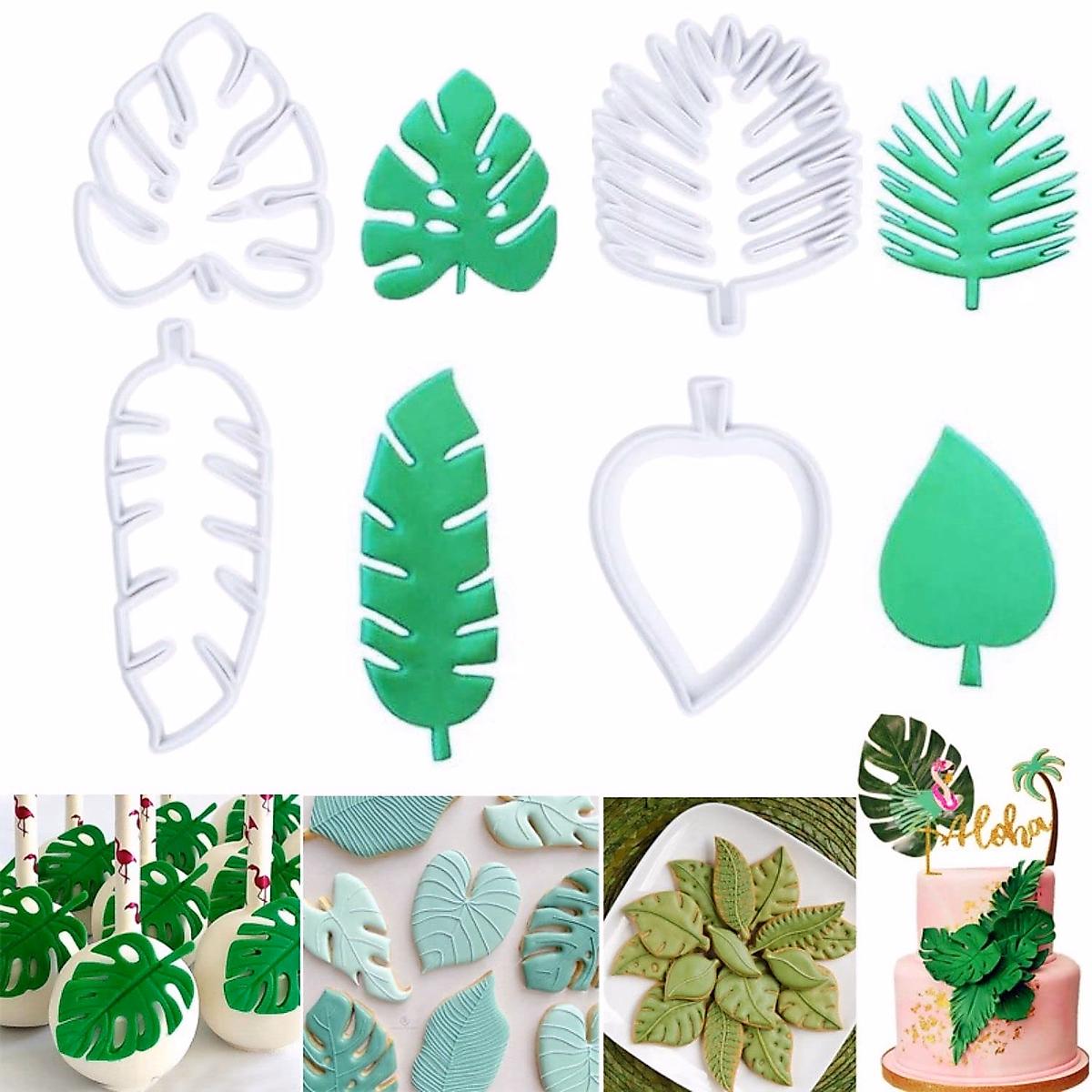 Crethinkaty Tropical Leaf Cookie Cutter Shapes Set for Cake Decorating 4 Pieces Plastic Big Size Fondant Icing Cutters DIY Baking Tool