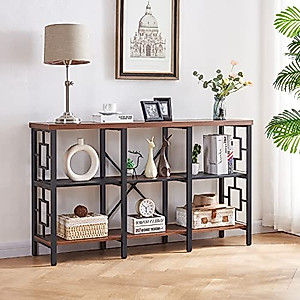 HOMISSUE 3-Tier Console Sofa Table, Industrial Vintage 55-inch Long Entryway Table with Open Storage Shelf for Living Room, Hallway, Retro Brown
