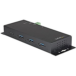 StarTech.com 4-Port USB C Hub 10Gbps - Metal Industrial USB Type-C Hub w/ 3xUSB-A & 1xUSB-C - ESD & Surge Protection - USB-C or USB-A Host - Self-Powered Mountable USB 3.2 Gen 2 Hub, TAA