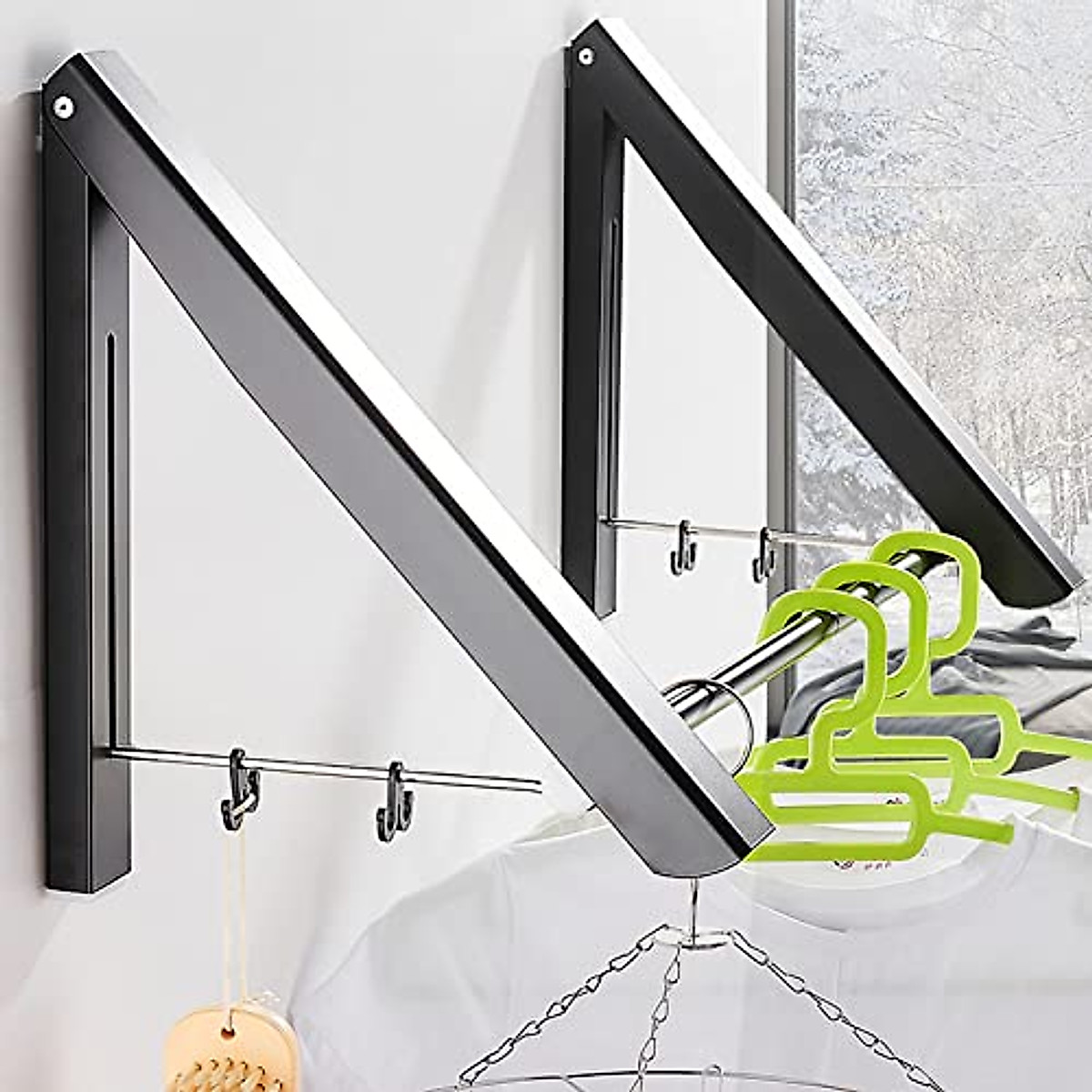 Retractable Clothes Hanger Rack, Foldable Recessed Design Wall Mounted Space Saving Retractable Clothes Drying Rack for Bathroom for Bedroom (Black)