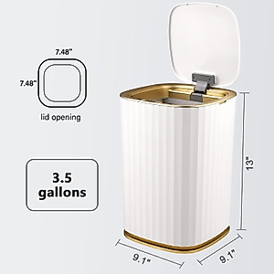 ELPHECO 3.5 Gallon Bathroom Trash Can, 13.5 Litre Bedroom Motion Sensor Trash Can with Lids, Automatic Waterproof Trash Can for Bathroom, Living Room, Office, Bedroom, White with Grey Trim