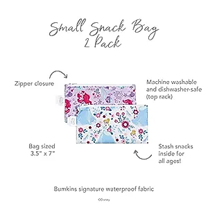 Bumkins Snack Bags, Reusable Fabric, Washable, Food Safe, BPA Free - Cinderella & Ariel (2-Pack)