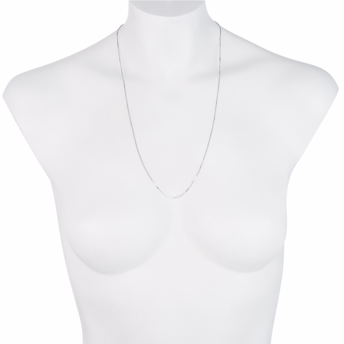 Floreo 10k White Gold 1mm Adjustable Box Chain with Spring Ring Clasp and Small Heart Charm, 24 inch