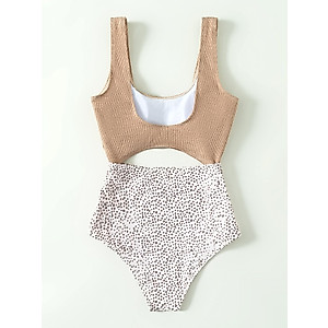 Floerns Women's Bathing Suit High Waisted Cut Out Monokini One Piece Swimsuit A P Khaki S