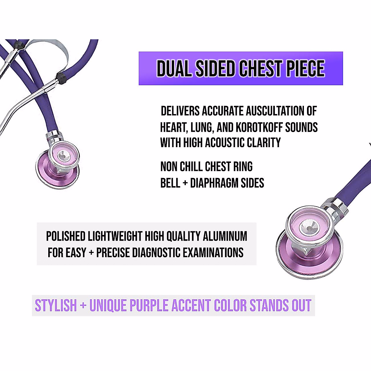 Dual Head Sprague Rappaport Stethoscope with Matching Chest Piece (Purple)