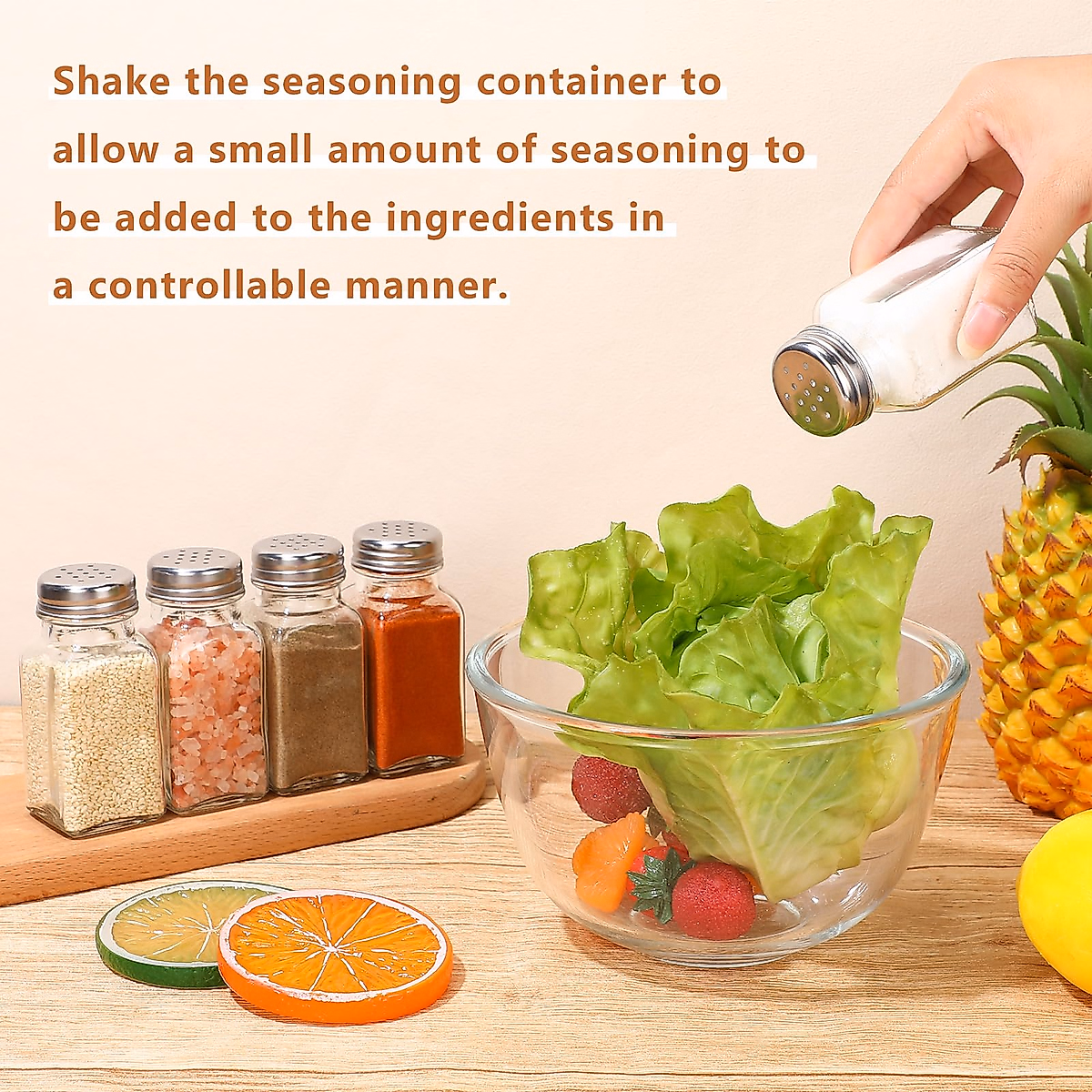 Bokon 48 Pack Glass Salt Shaker Bulk with Stainless Lids Tops 2.7oz Small Spice Shaker for Kitchen Restaurants and Catering Wedding Party Supplies (Classic)