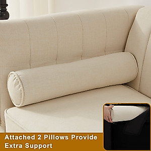 Kingfun 67" Modern Sofa for Living Room, Comfy Loveseat Linen Fabric with 2 Bolster Pillows, Mid Century Modern Couch Small Love Seat for Bedroom with Solid Wooden Frame and Padded Cushion, Beige