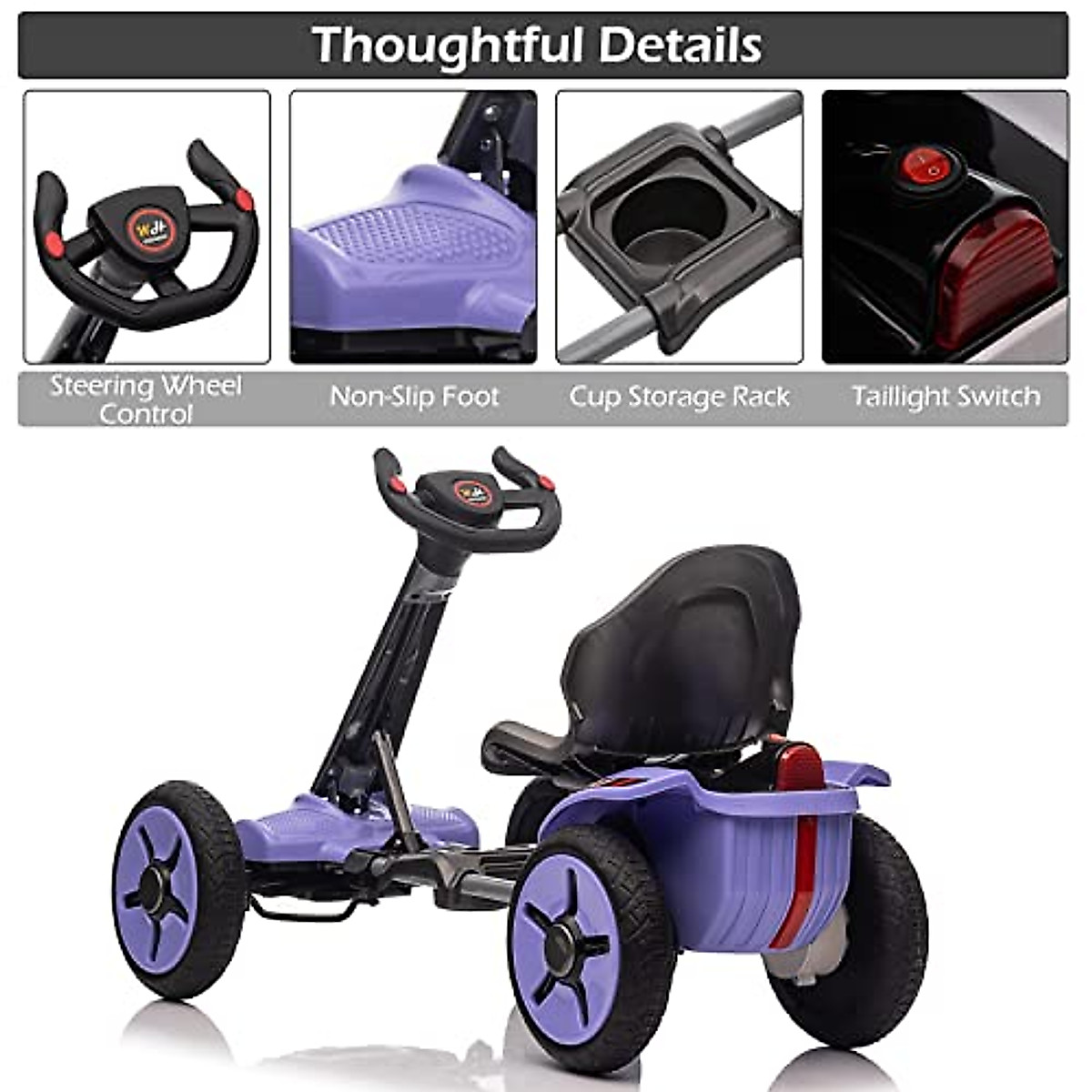MOLACHI Go Kart for Kids,12V Battery Ride on car,Kids Electric Vehicles,Ride On Toys for Boys & Girls with Ergonomic Adjustable Seat（Purple）