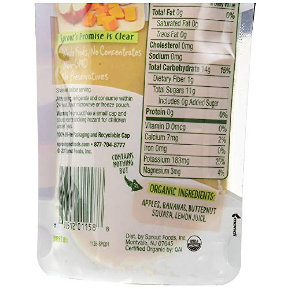 Sprout Organic Baby Food, Stage 2 Pouches, 6 Flavor Fruit & Veggie Variety Pack, 3.5 Oz Purees (Pack of 12)