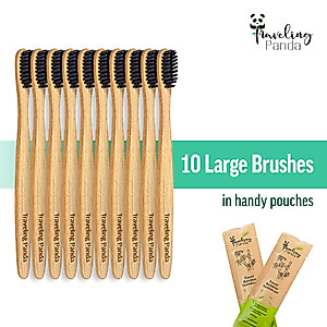 Traveling Panda Bamboo Toothbrushes Soft Bristles Charcoal Infused, Travel Toothbrush Kit, Essentials for on The Go Teeth Brushing, 10 Large Brushes