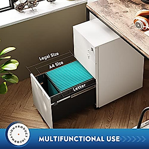 DEVAISE Slim File Cabinet with Lock, 3 Drawer Mobile Filing Cabinet for Legal/Letter/A4 Size, Fully Assembled Except Wheels, White