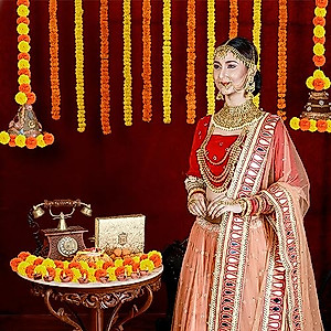 Day of The Dead Decorations Set of 3 Artificial Marigold Garland,30 Marigold Flowers with Stem,6 Butterfly,Dia de Los Muertos Decorations for Halloween Diwali Indian Party