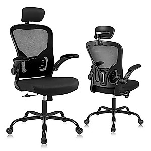 Flysky Ergonomic Office Desk Chair Breathable Mesh Swivel Computer Chair, Lumbar Back Support Task Chair, Office Chairs with Headrest and Flip-up Arms, Adjustable Height Executive Rolling Chair