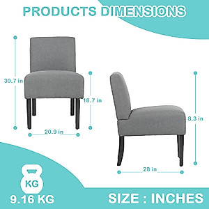 PayLessHere Living Room Chairs,Modern Armless Accent Chairs with Solid Wood Legs, Slipper Chair Makeup Vanity Chair Fabric Comfy Upholstered Arm Chair Accent Chair Side Chair for Living Room, Grey