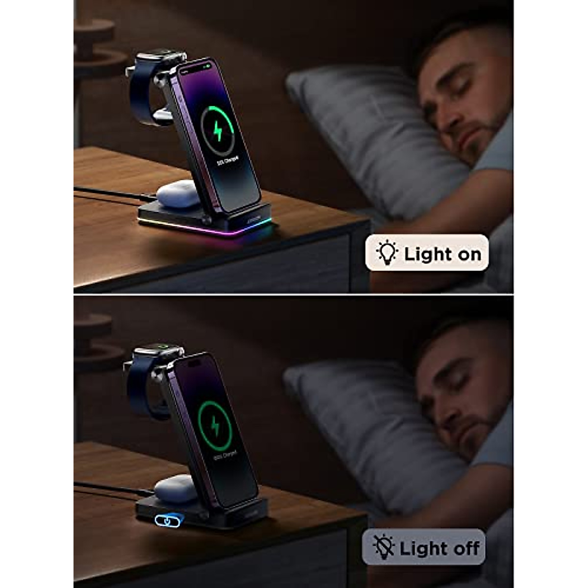 3 in 1 Wireless Charging Station, JOYROOM【Foldable & Double Coil】 Foldable Wireless Charger Compatible with iPhone15/14/13 Pro Max, Apple Watch Ultra/8/7/6/5, and Airpods Pro/2nd/3